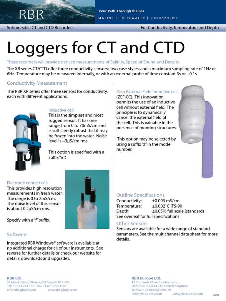 Loggers For CT and CTD: Conductivity Measurement | PDF | Celsius | Sensor
