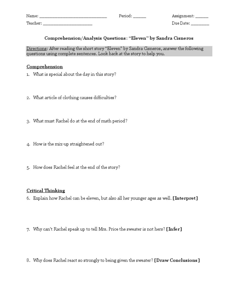Comprehension Questions for "Eleven" | PDF