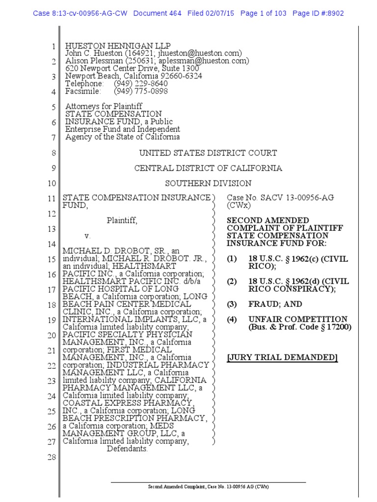 Scif Drobot Rico Second Amended Complaint PDF | PDF | Racketeer ...