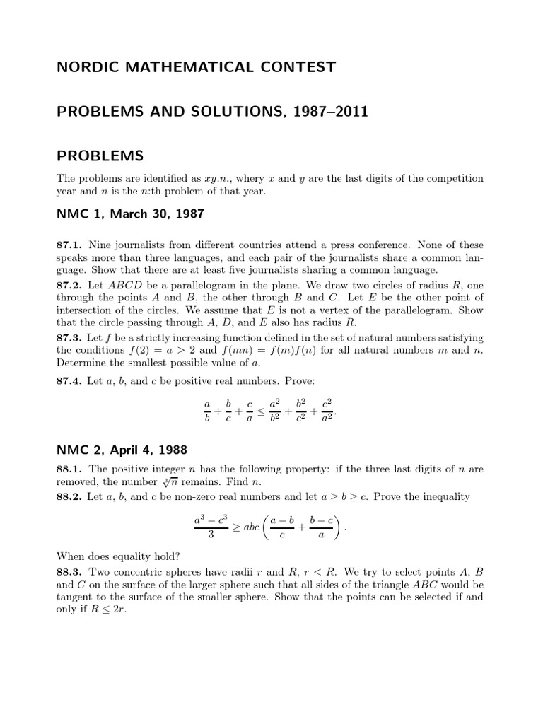 Nordic Mathematical Contest Problems and Solutions, 1987-2011 Problems ...