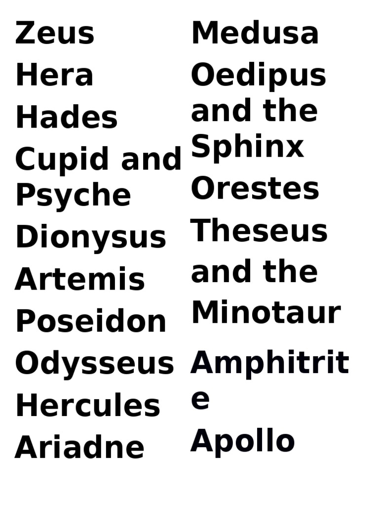 Zeus Hera Hades Cupid and Psyche Dionysus Artemis Poseidon Odysseus ...
