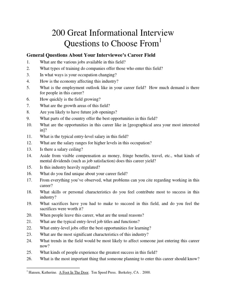 200 Great Informational Interview Questions | PDF | Employment | Salary