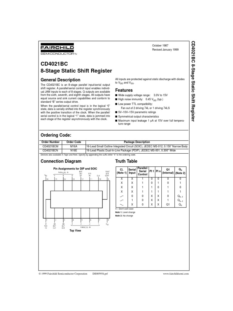 Device Datasheet For CD4021 | PDF | Cmos | Digital Electronics