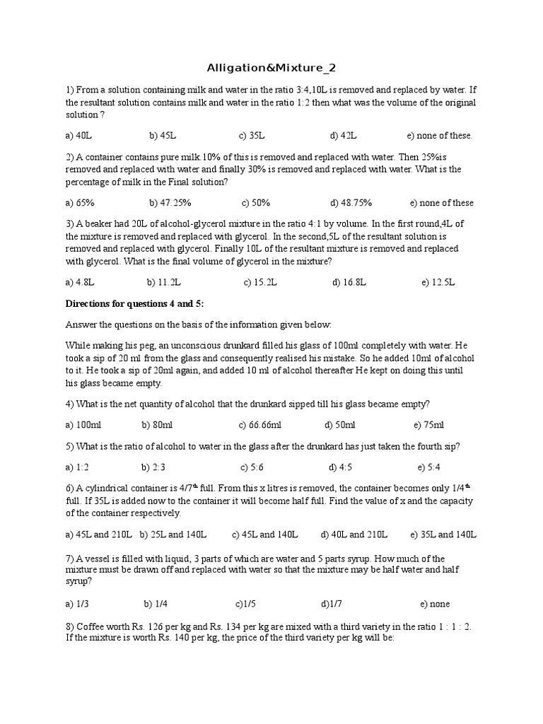 Quantitative Aptitude Practice | PDF | Beverages | Chemistry
