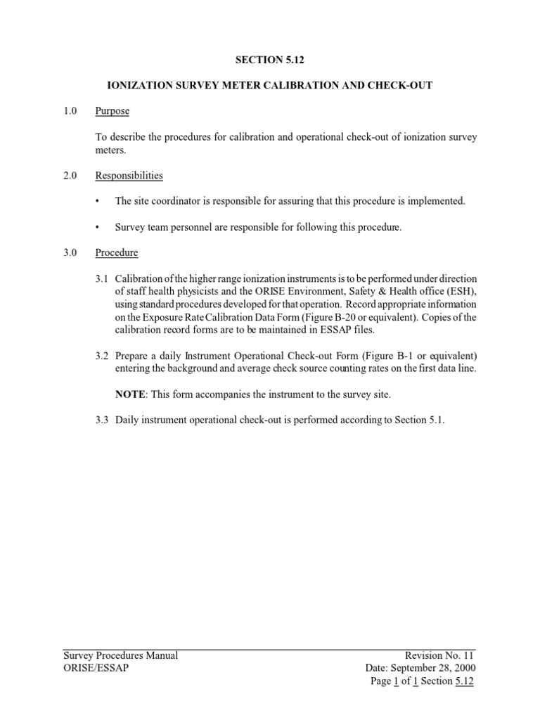 SECTION 5.12 Ionization Survey Meter Calibration and Check-Out | PDF ...