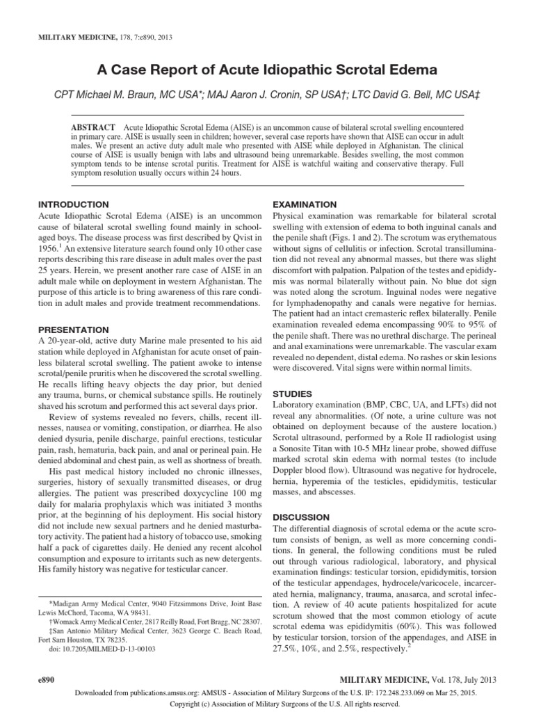 Case Report Acute Idiopathic Scrotal Edema Milmed D 13 00103 Pdf