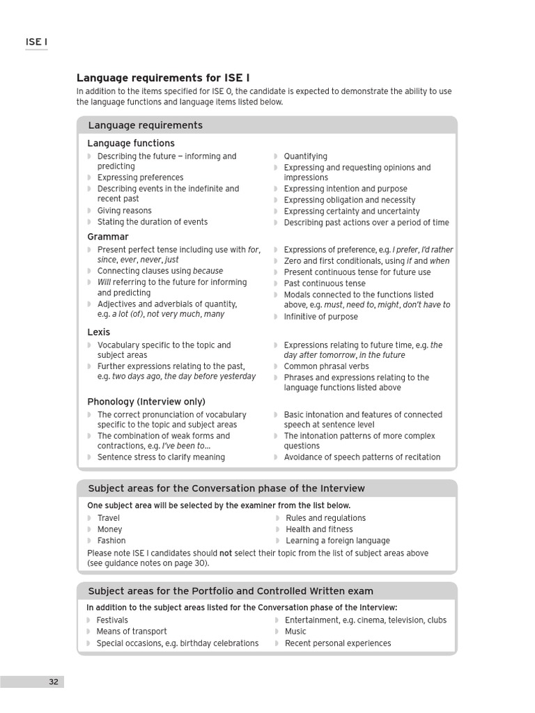 ISE I Language Requirements | PDF | Language Arts & Discipline