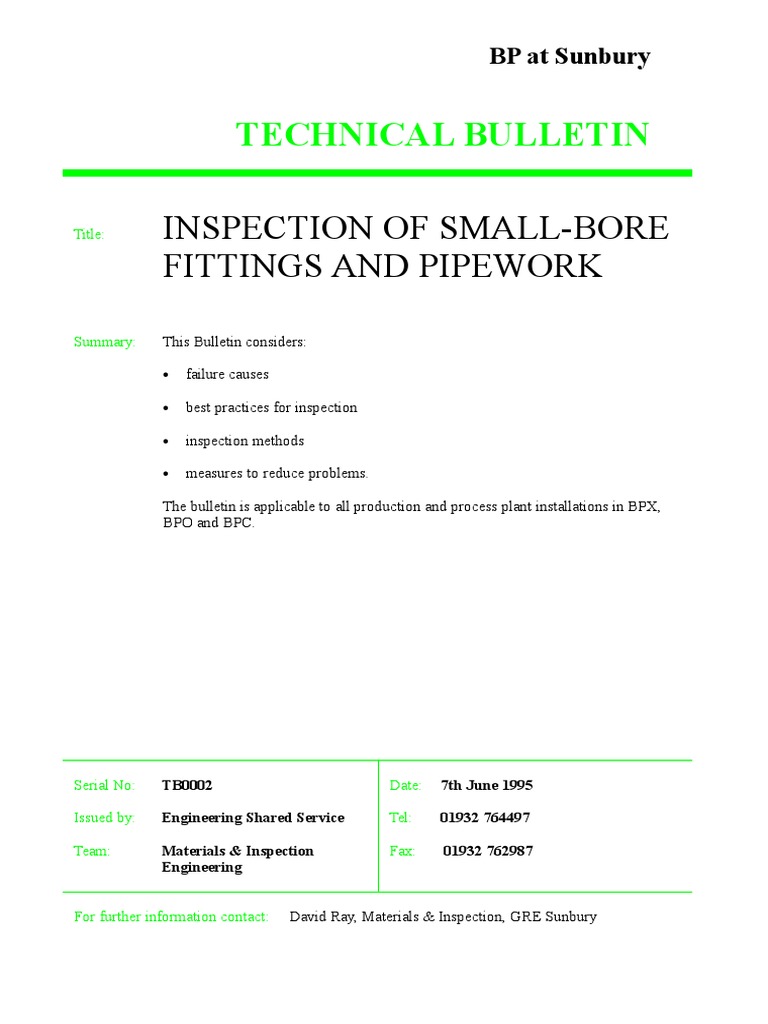 BP - Tb0002inspection of Small-Bore Fittings and Pipework | PDF | Pipe ...