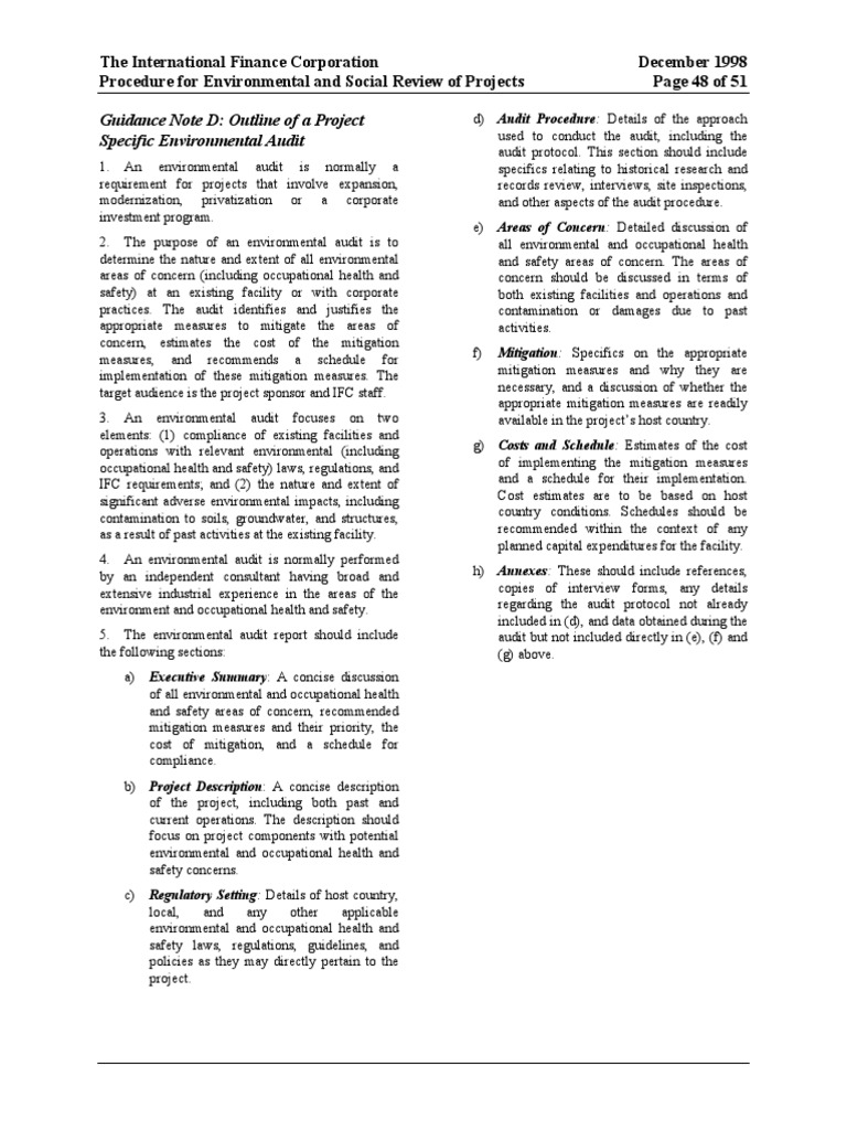 IFC - Env & Soc Review - Audit Guidelines | PDF | Occupational Safety And Health | Emergency ...