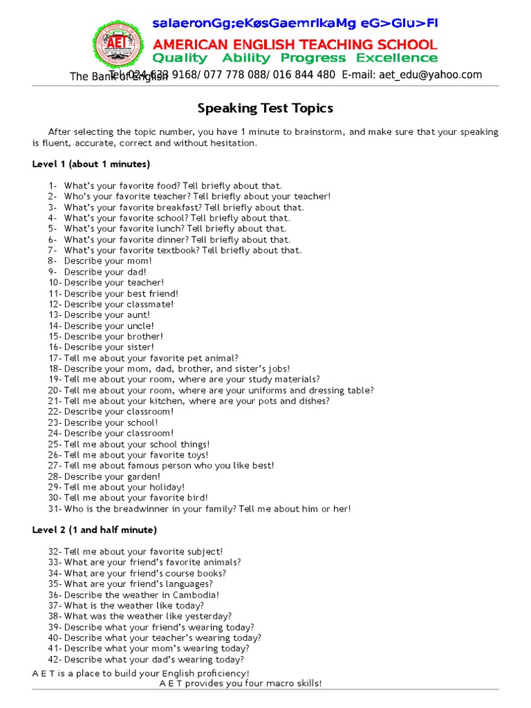 Speaking Test Topics: A Comprehensive List of Potential Discussion ...
