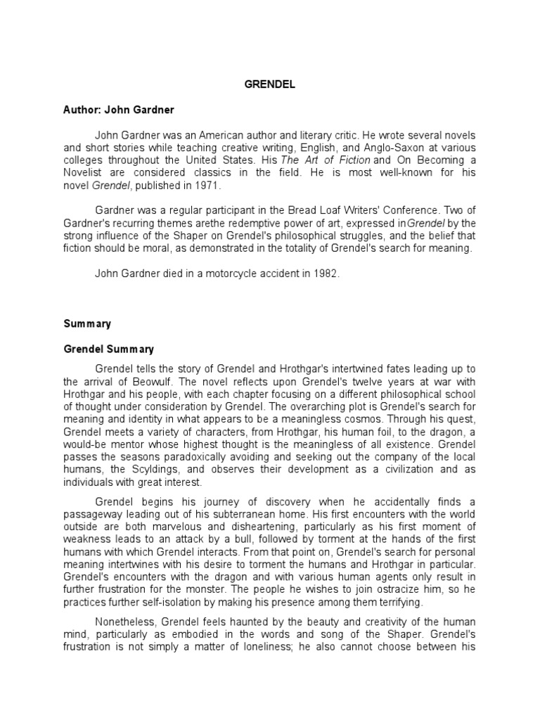 Grendel Author: John Gardner | PDF | Beowulf | Germanic Heroic Legends