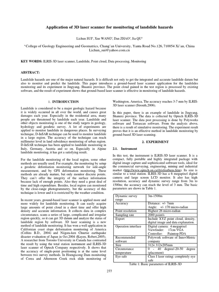 3D laser scanner monitors landslide hazards | PDF | Surveying | Image ...