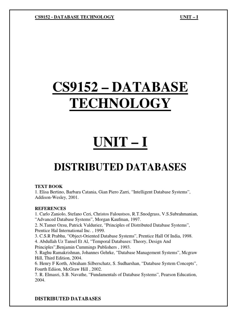 Cs9152 Unit I | PDF | Database Transaction | Replication (Computing)