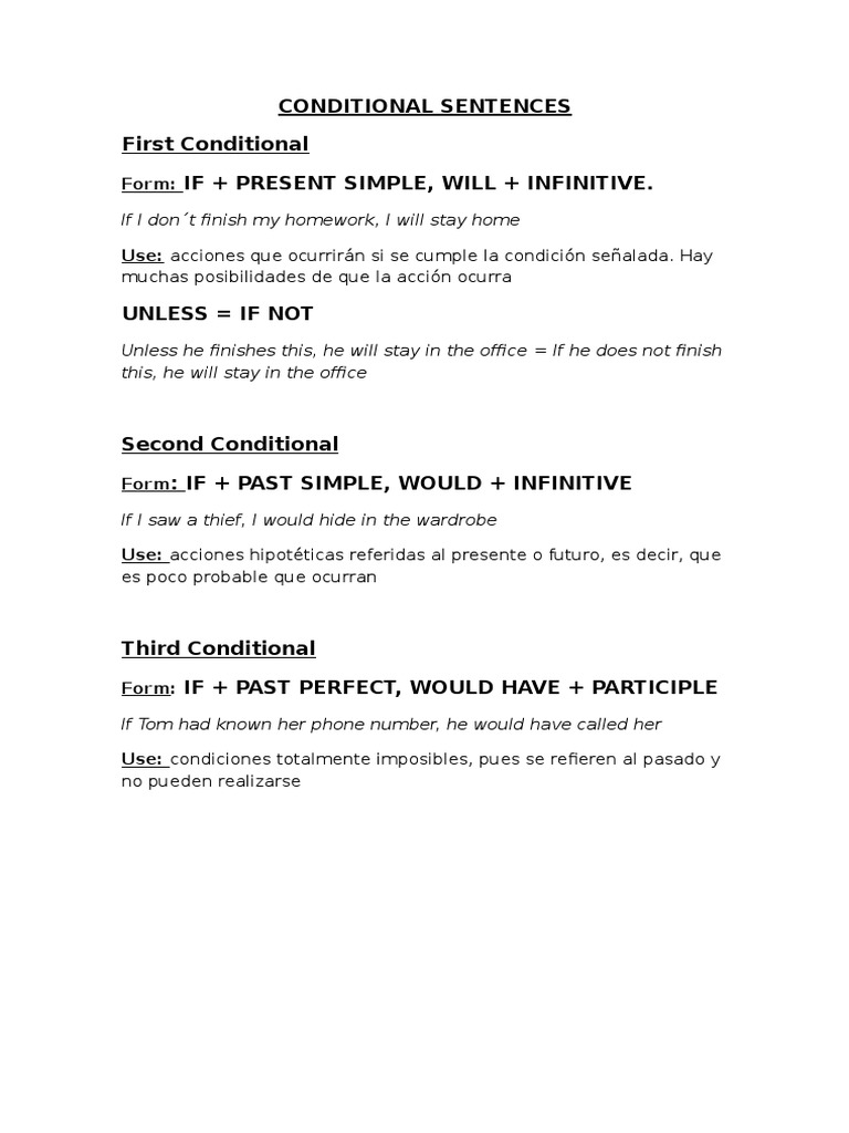 Conditional Sentences First Conditional If + Present Simple, Will + Infinitive | PDF ...