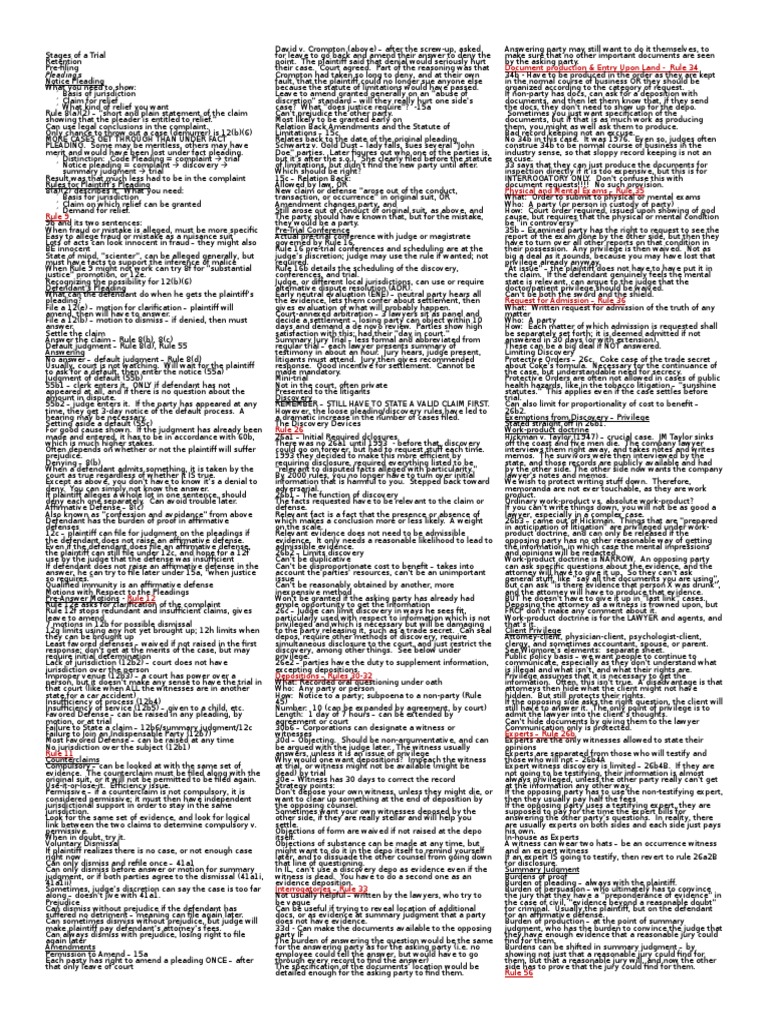 Civil Procedure Attack Sheet | PDF | Pleading | Deposition (Law)