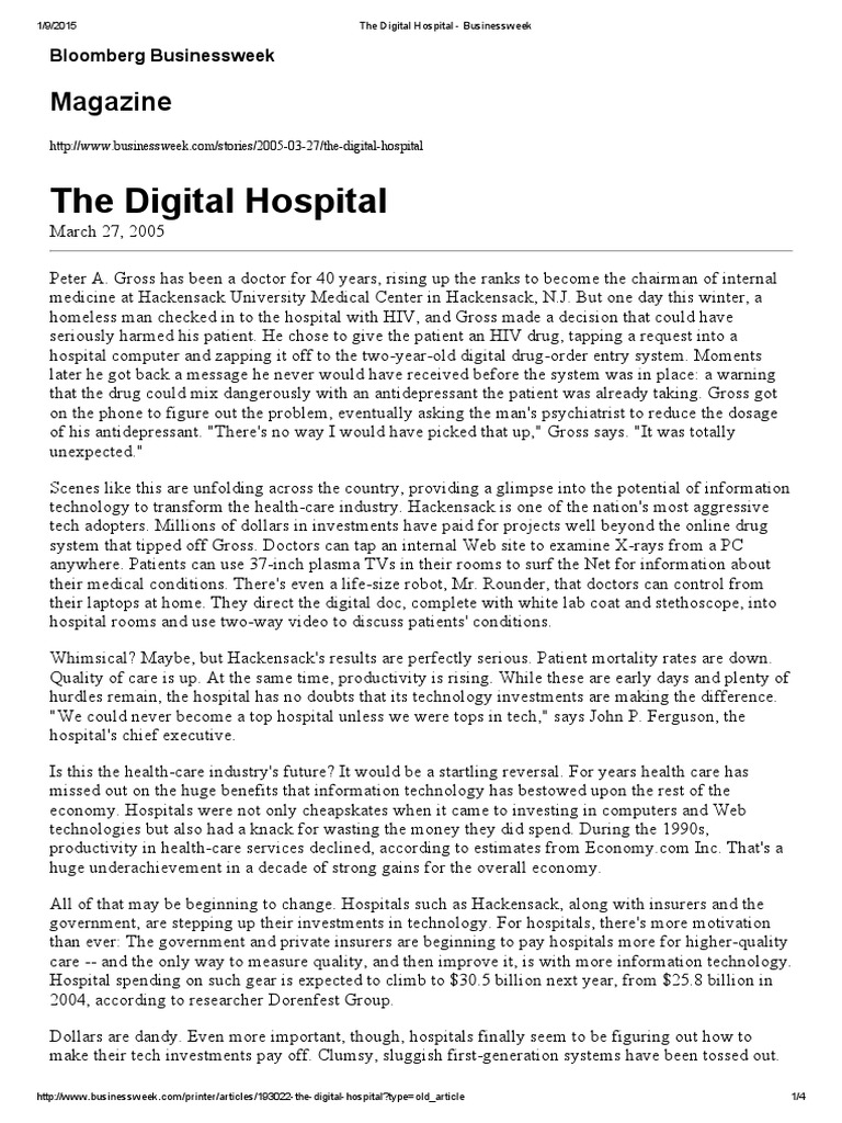 The Digital Hospital - Businessweek | PDF | Medicare (United States ...