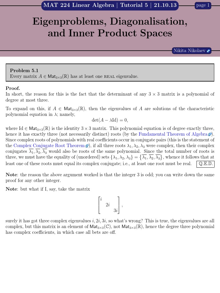 Eigenproblems, Diagonalisation | PDF | Eigenvalues And Eigenvectors | Zero Of A Function