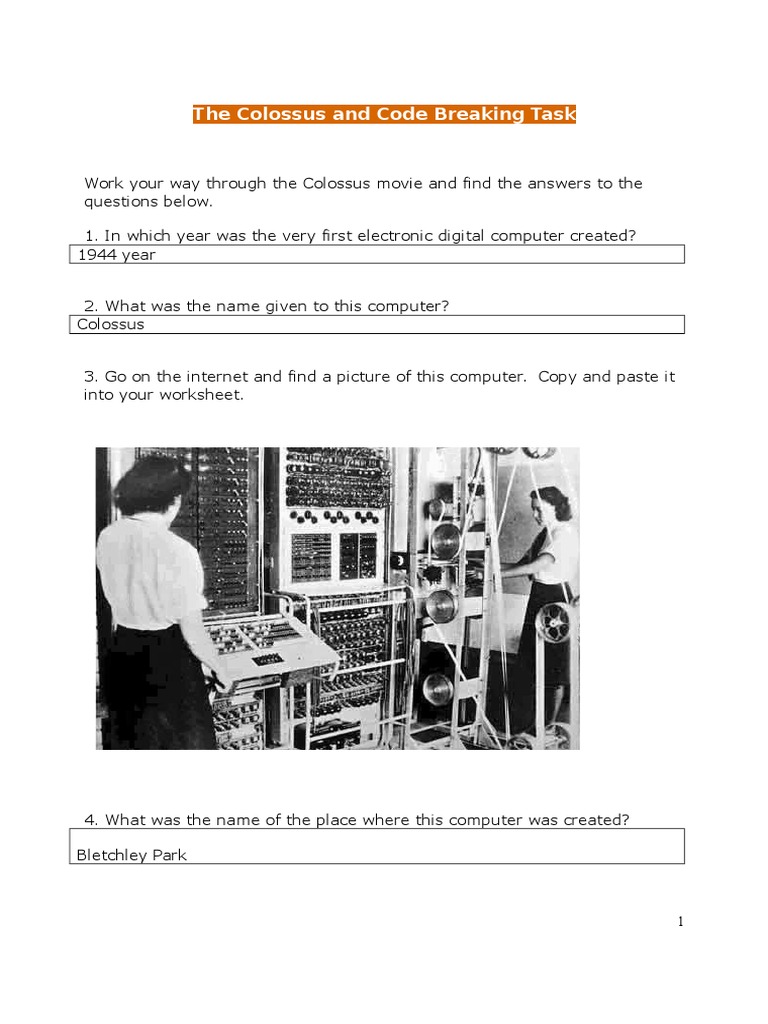 The Colossus and Code Breaking Task | PDF