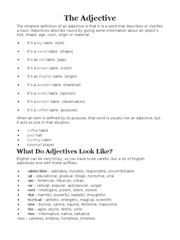 The Adjective: What Do Adjectives Look Like?