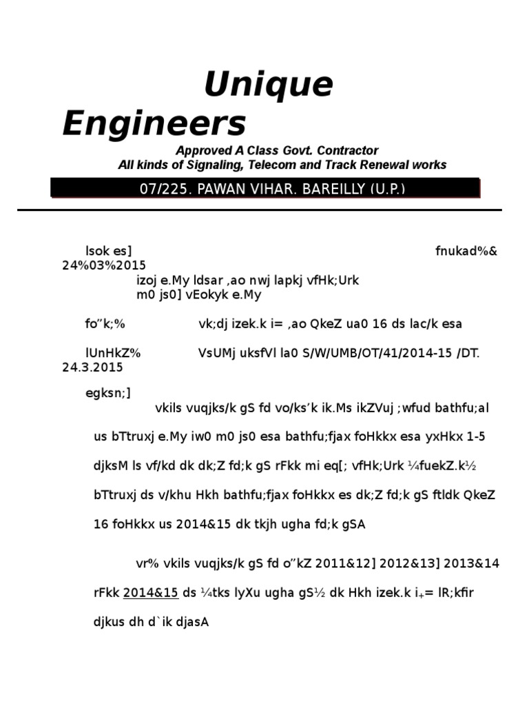 Unique Engineers: 07/225, PAWAN VIHAR, BAREILLY (U.P.) | PDF