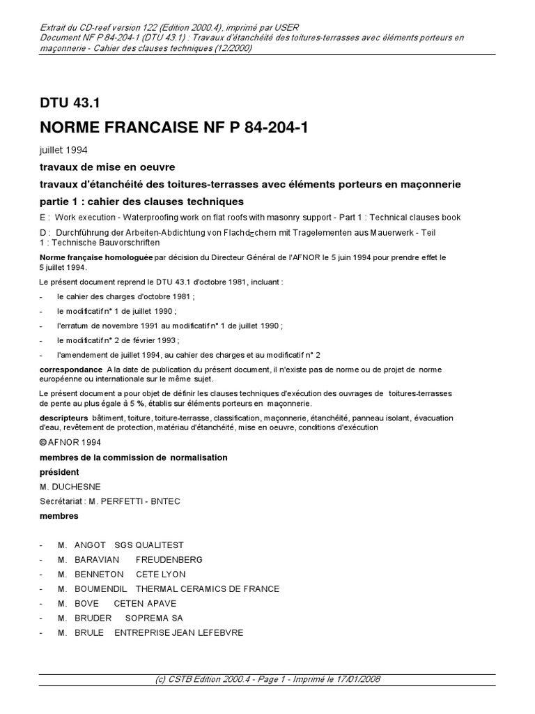 Dtu 43.1 - 1 | PDF | Béton armé | Génie du bâtiment