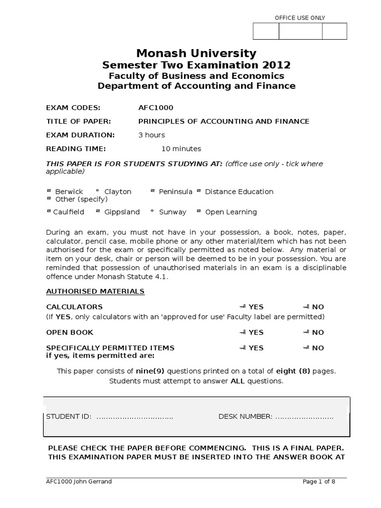 AFC 1000 Exam 2012 S2 | PDF | Inventory | Depreciation