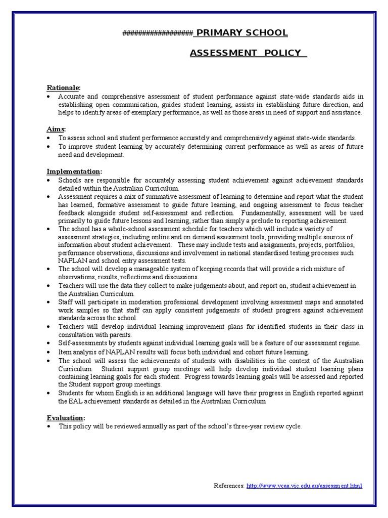 Primary School Assessment Policy | PDF | Educational Assessment | Teaching