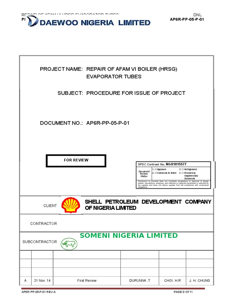 Project Name: Repair of Afam Vi Boiler (HRSG) Evaporator Tubes | PDF ...