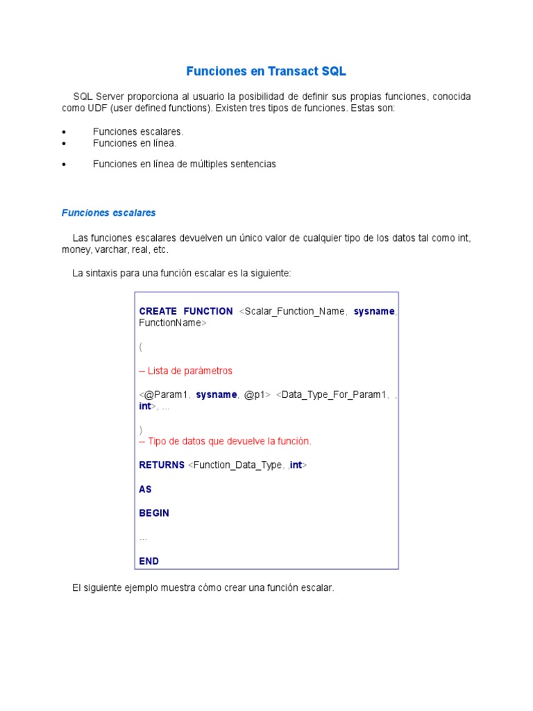 Funciones en Transact SQL | PDF | SQL | Datos