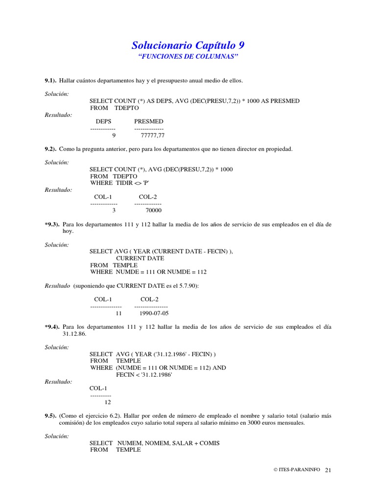 Solucion Ejercicios SQLfunciones Colectivas YAgrupamiento | PDF | Sueldos y salarios | SQL