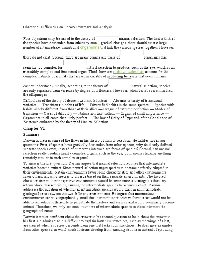 Chapter 6: Difficulties On Theory Summary and | PDF | Natural Selection ...