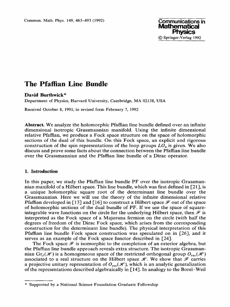 The Pfaftian Line Bundle: Mathematical Physics | PDF | Hilbert Space ...