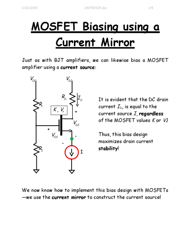 MOSFET Biasing with Current Mirror | PDF | Field Effect Transistor | Mosfet