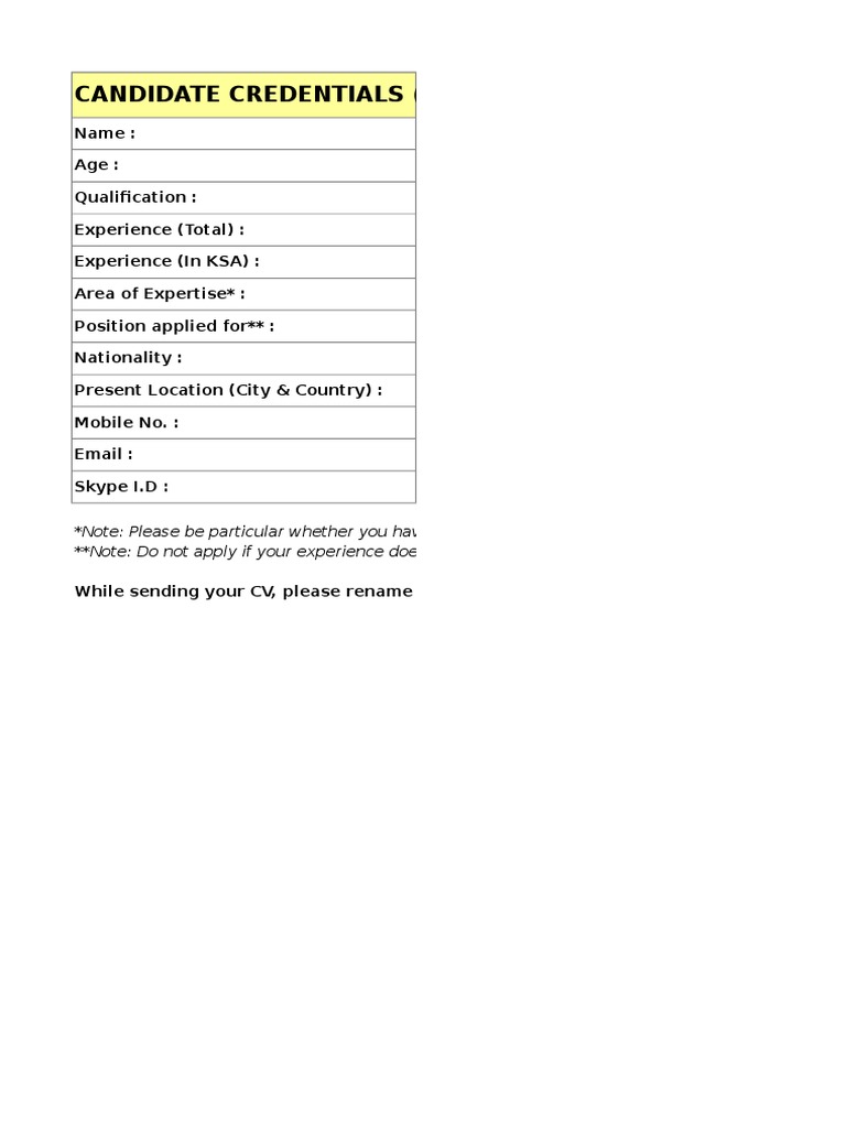 Candidate Credentials (Summary) | PDF