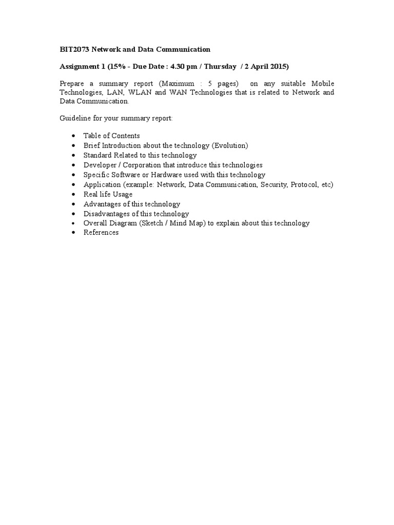 BIT2073 Network and Data Communication Assignment 1 (15% - Due Date: 4. ...