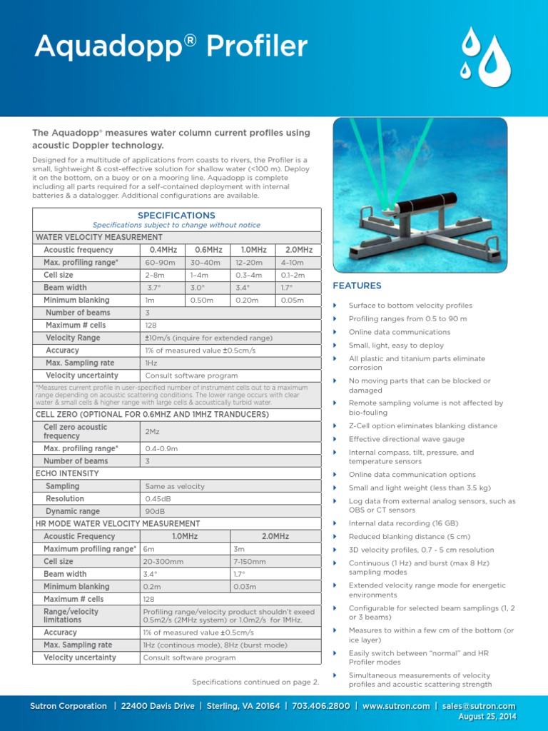 Aquadopp Profiler Specifications Guide | PDF | Battery (Electricity ...