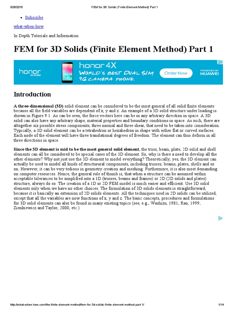 FEM For 3D Solids (Finite Element Method) Part 1 | PDF | Finite Element ...