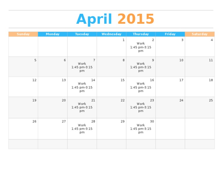 April 2015 Work Schedule | PDF