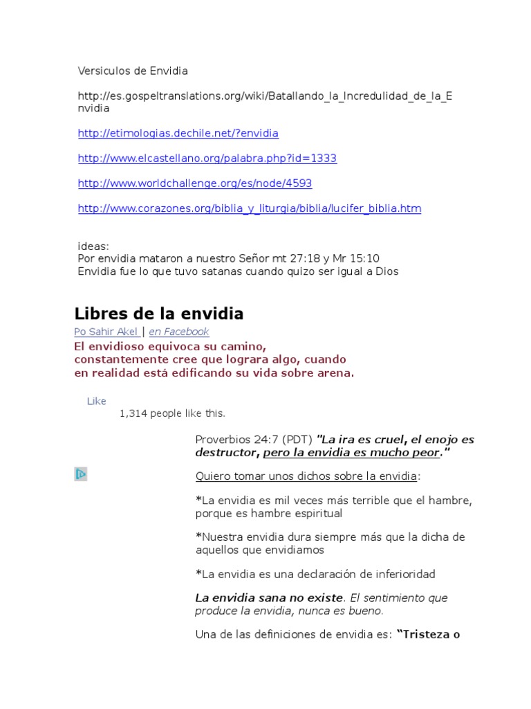 Versiculos de Envidia | PDF | Envidia | Pecado