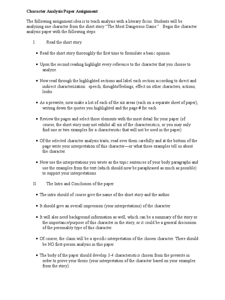 Character Analysis Assignment Guide | PDF | Citation | Paragraph