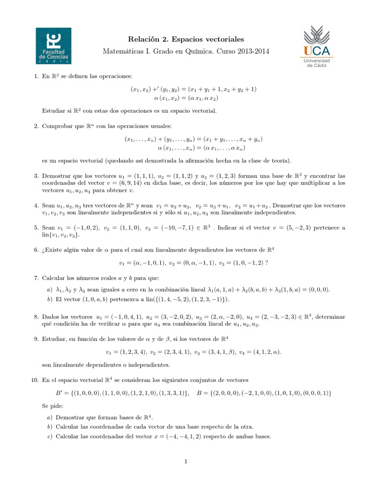 Ejercicios Espacios Vectoriales | PDF | Espacio vectorial | Vector Euclidiano