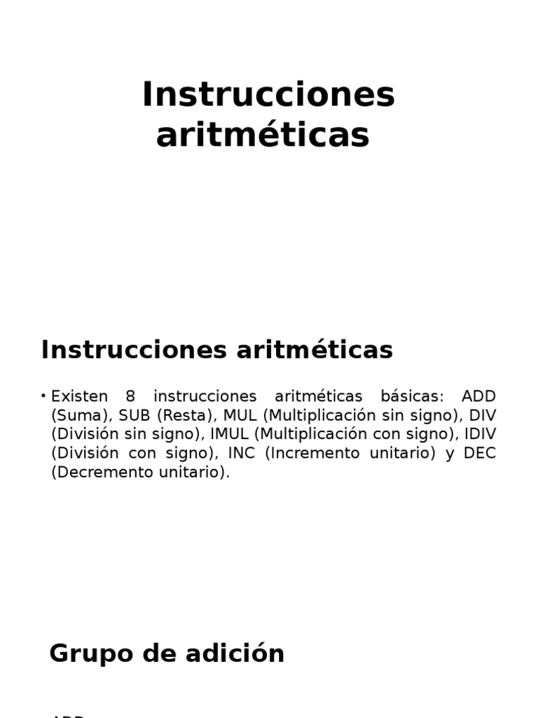 Instrucciones Aritméticas Básicas | PDF