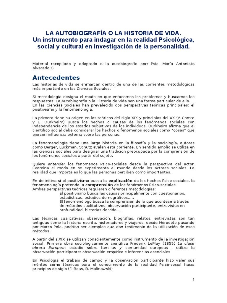 Pautas para La Autobiografia o La Historia de Vida | PDF | Positivismo ...
