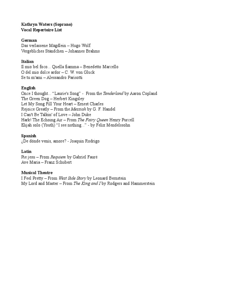 Repertoire List | PDF | Art