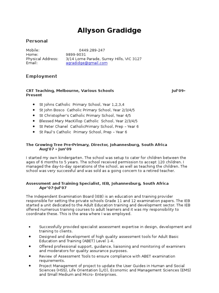 Allyson Gradidge - Nov09 | PDF | Schools | Teachers