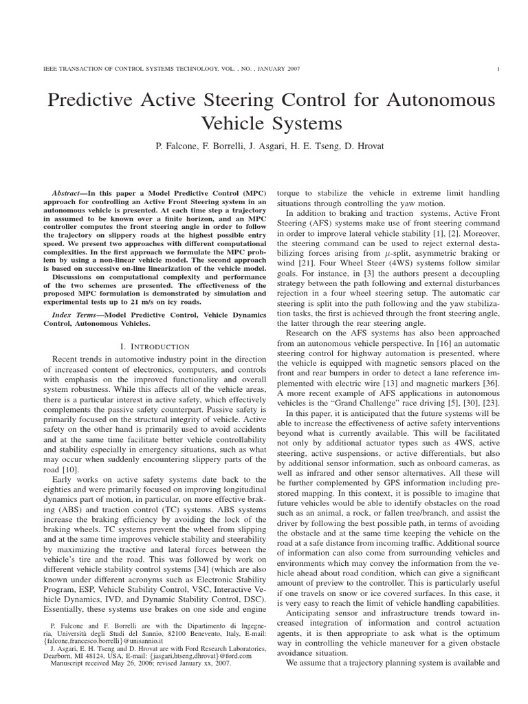 Predictive Steering Control for Autonomous Vehicles | PDF | Inertial ...