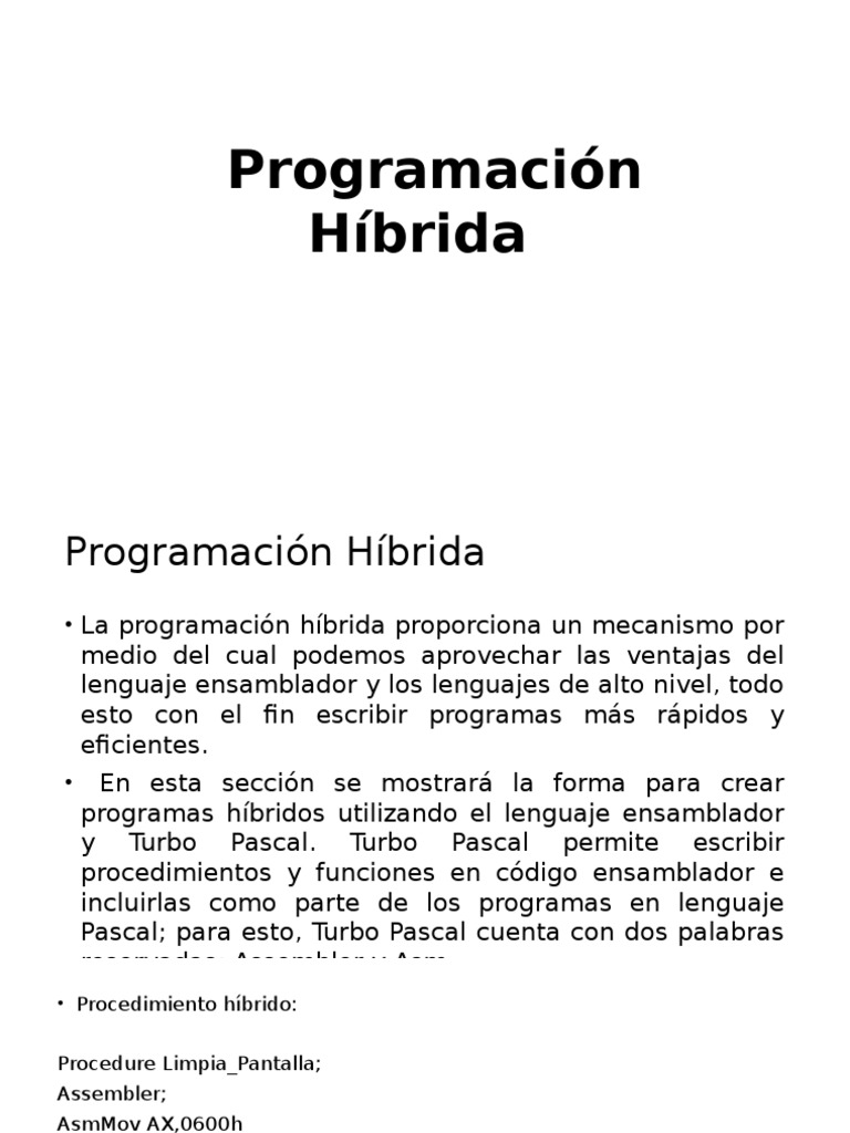 4.5 Programación Híbrida | PDF | Lenguaje ensamblador | Programación de ...