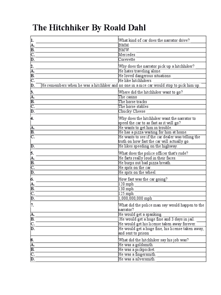 The Hitchhiker by Roald Dahl | PDF