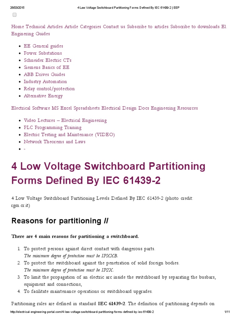 4 Low Voltage Switchboard Partitioning Forms Defined by IEC 61439-2 - EEP | PDF | Electrical ...
