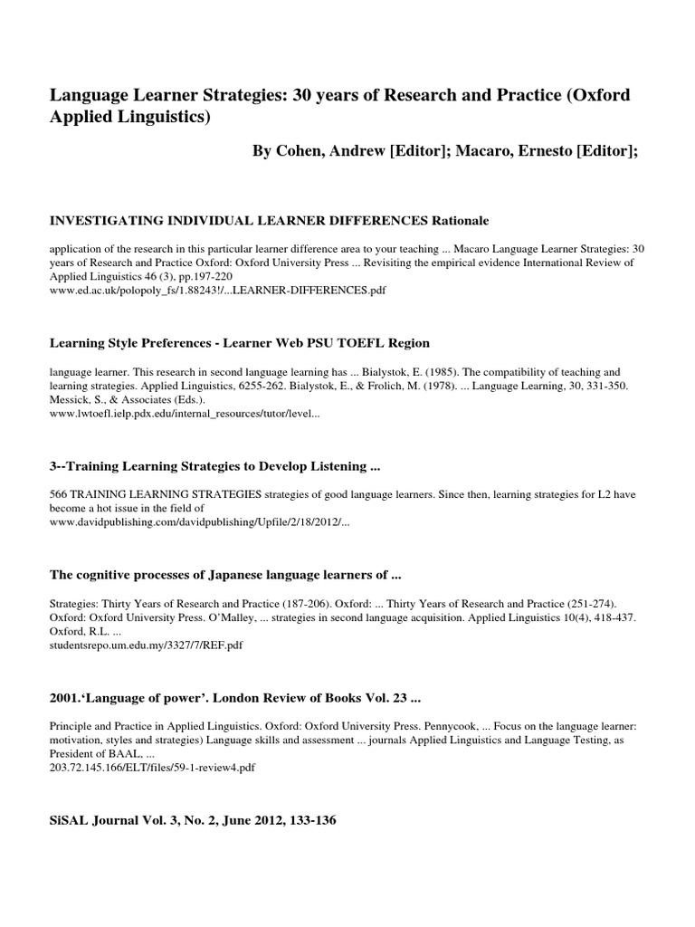302z9 Language Learner Strategies 30 Years of Research and Practice ...